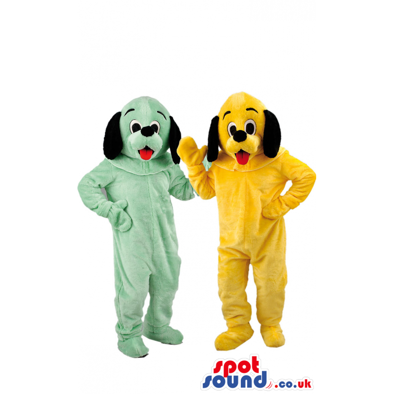 Buy Mascots Costumes in UK - Two Dog Mascots With Black Ears In Green ...